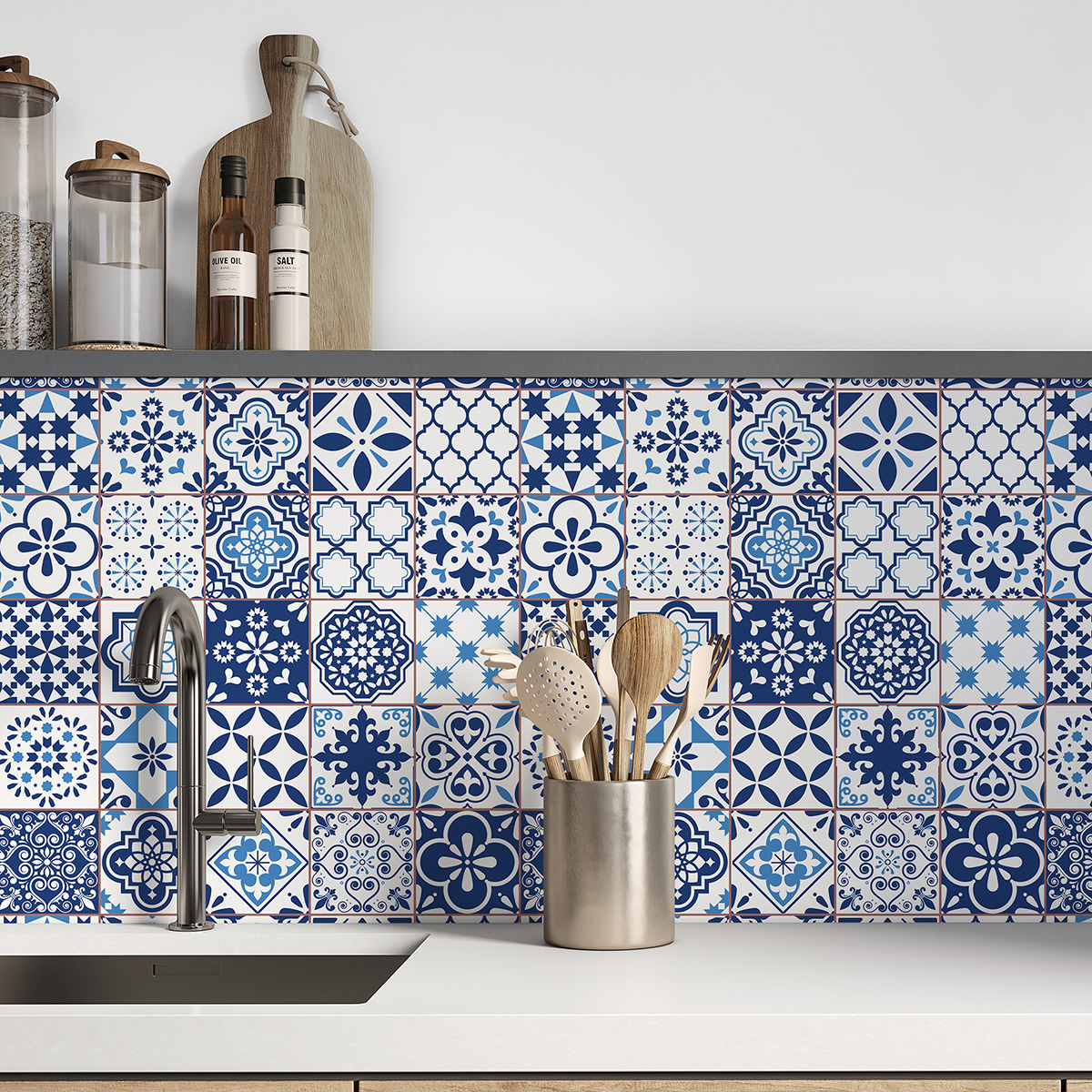 Blue Spanish Tiles Furniture Vinyl Wrap - DecorWrap